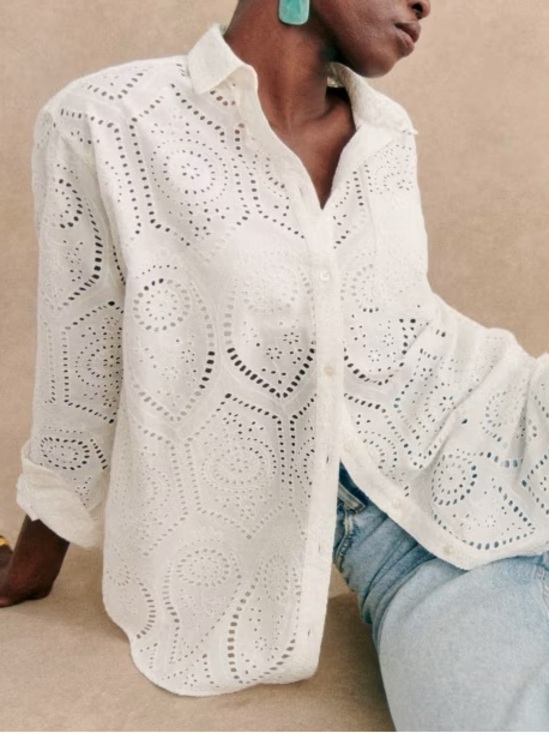 Sezane | Tops | Sezane Max Shirt Ecru Eyelet | Poshmark